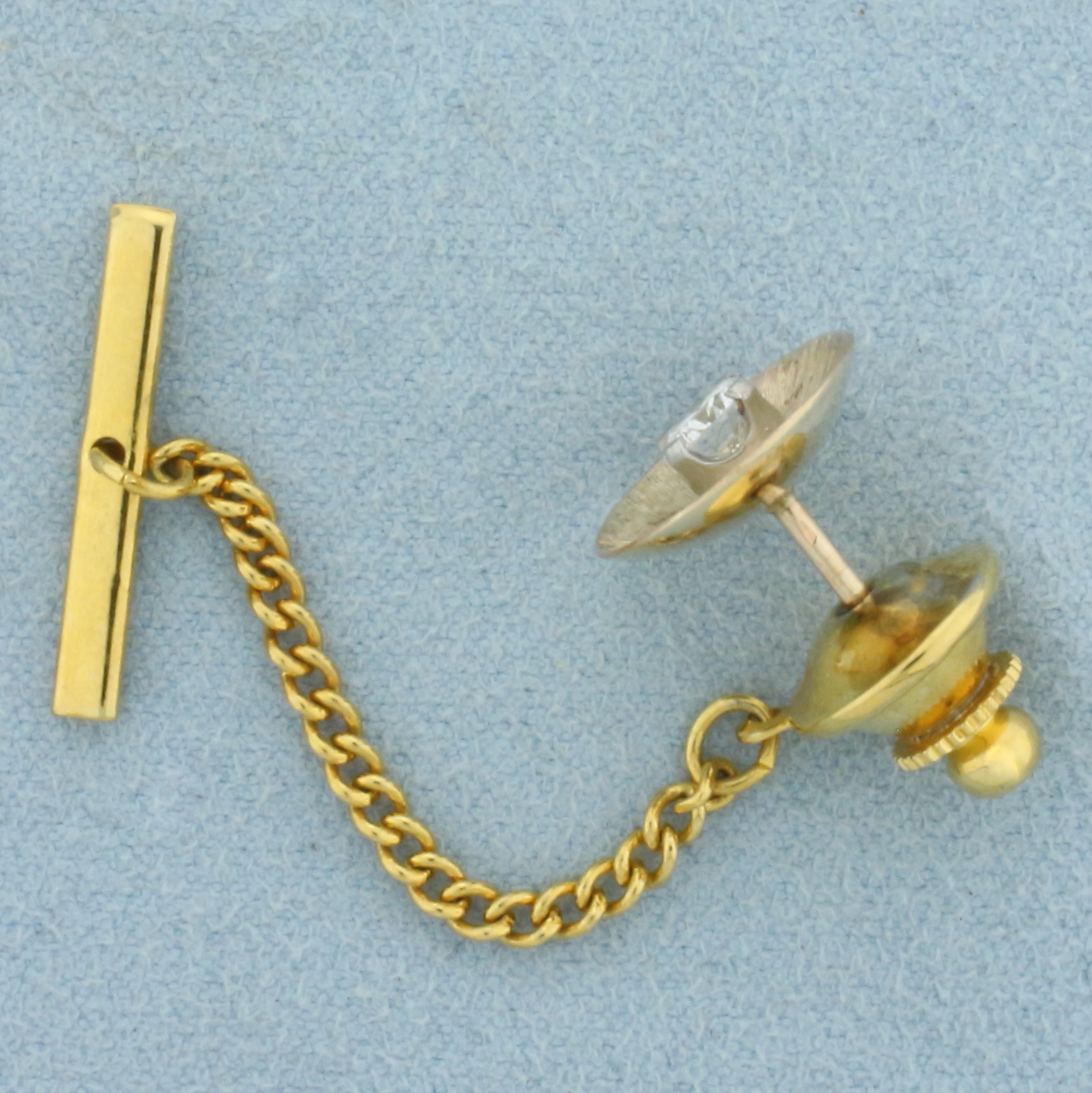 Vintage Diamond Tie Tack Pin in 14k Yellow Gold | Property Room