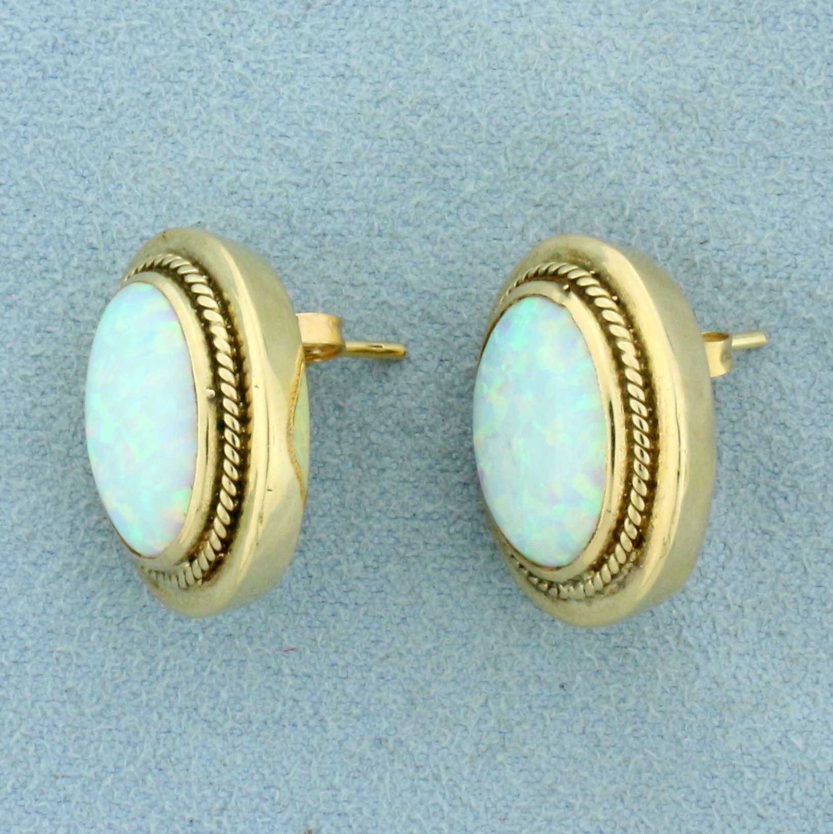 Vintage Ethiopian Opal Button Earrings in 14k Yellow Gold | Property Room