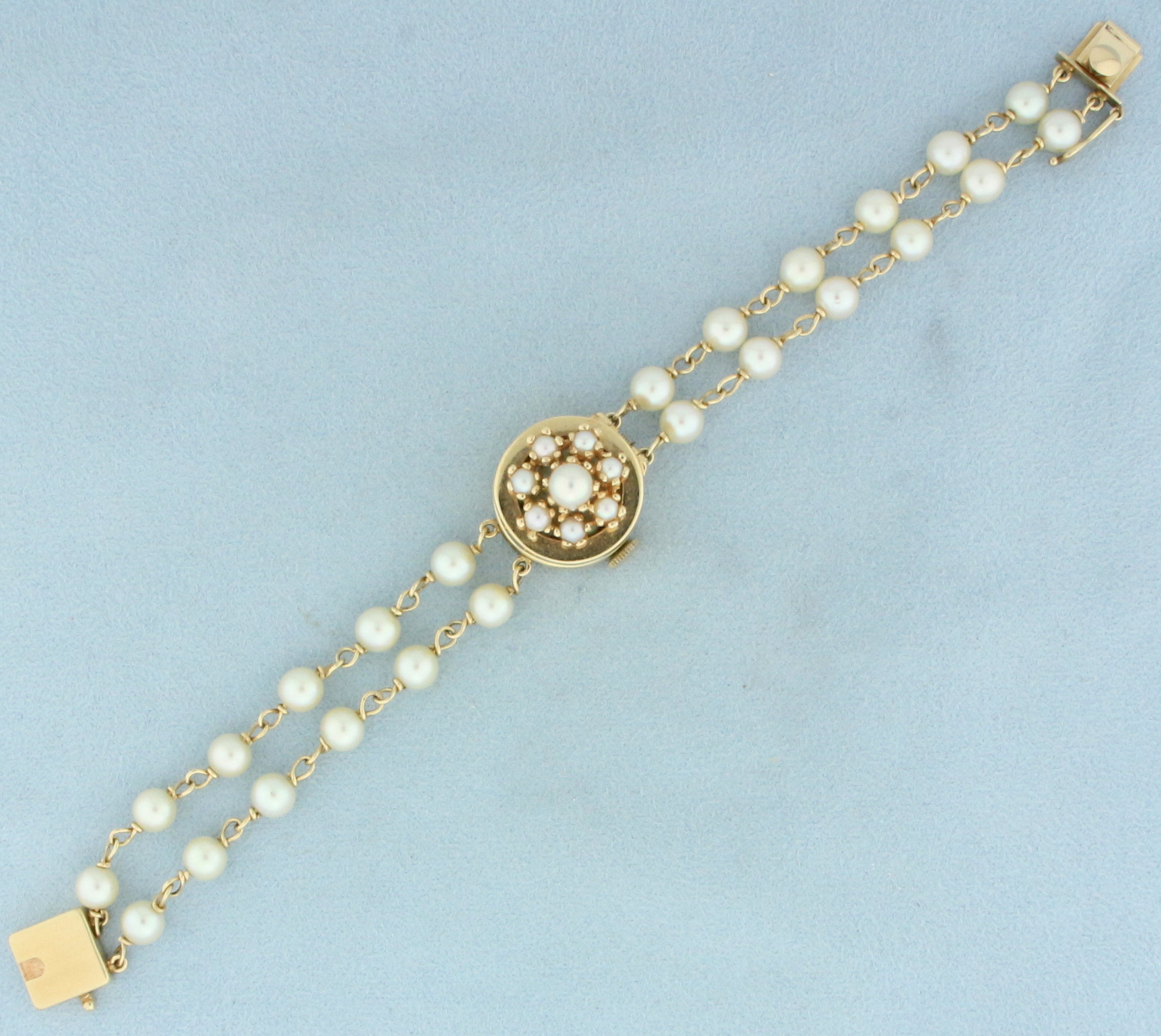 Vintage Honora Akoya Cultured Pearl Concealed Watch in 14k Yellow Gold ...