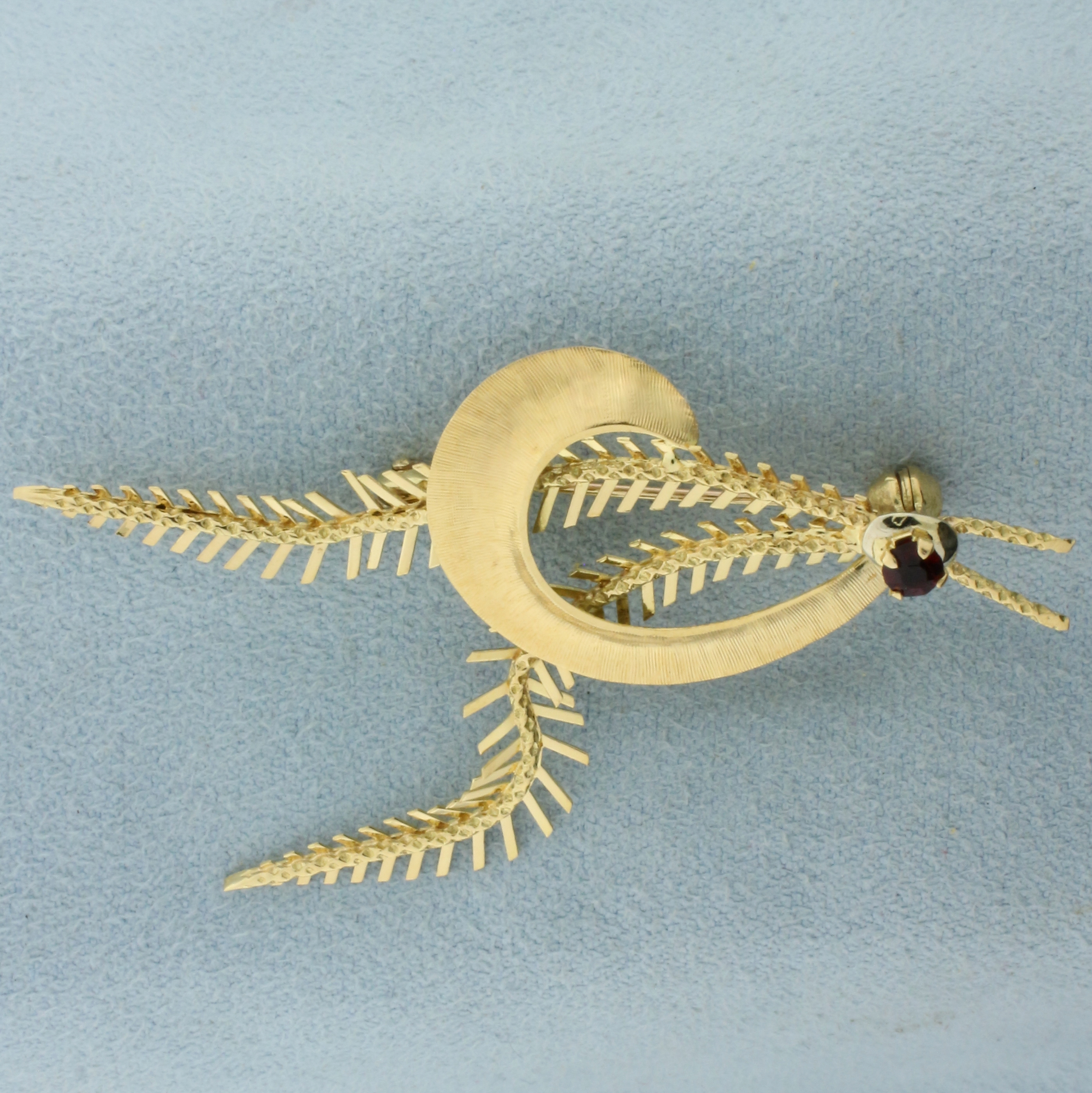 Vintage Italian Ruby Wheat Design Pin Brooch 18k Yellow Gold | Property ...