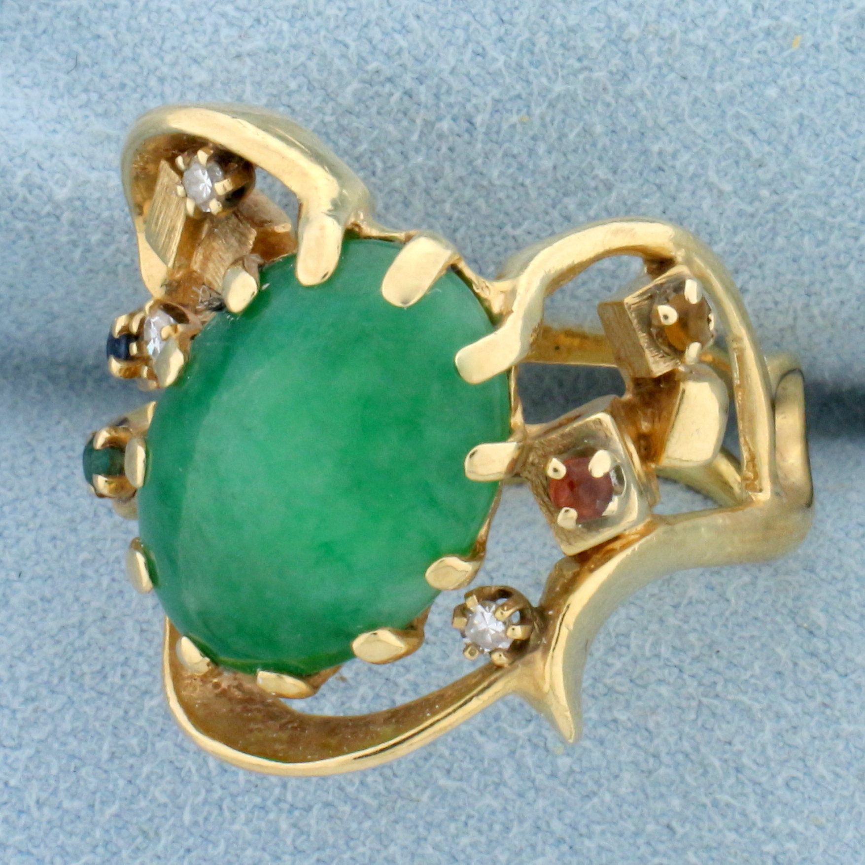 Vintage Jade, Ruby, Sapphire, Emerald, and Diamond Statement Ring in ...