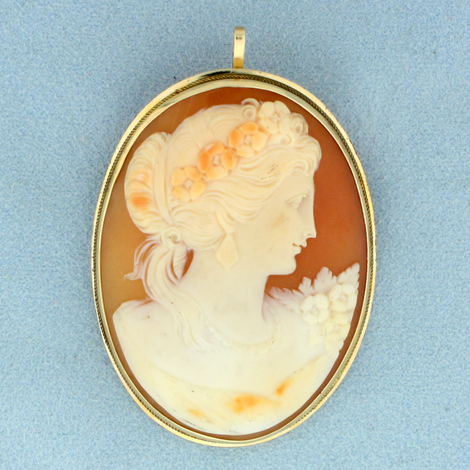 Vintage Large Cameo Pendant or Pin in 14K Yellow Gold | Property Room
