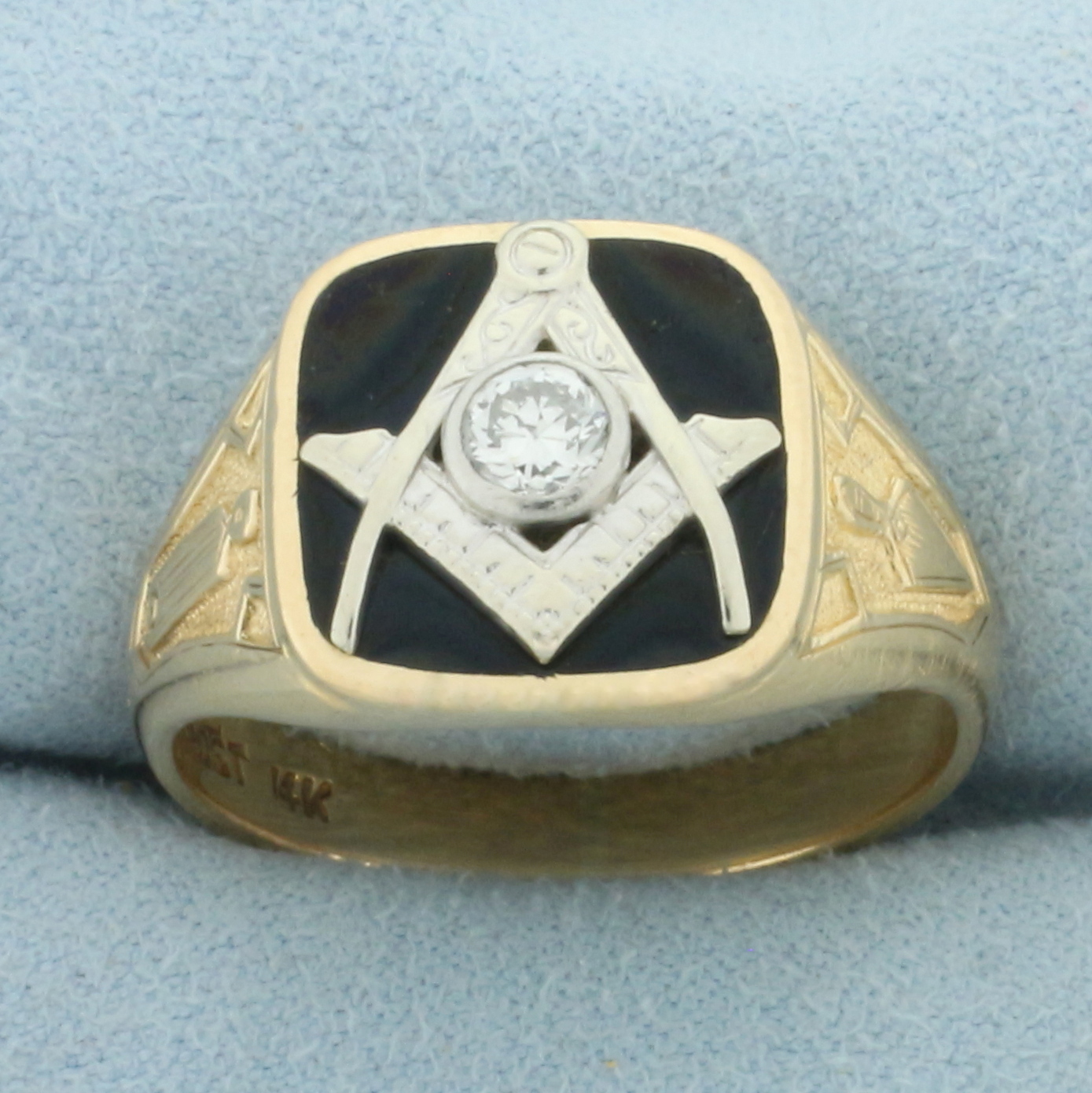 Vintage Old European Cut Diamond Masonic Ring in 14k Yellow Gold ...