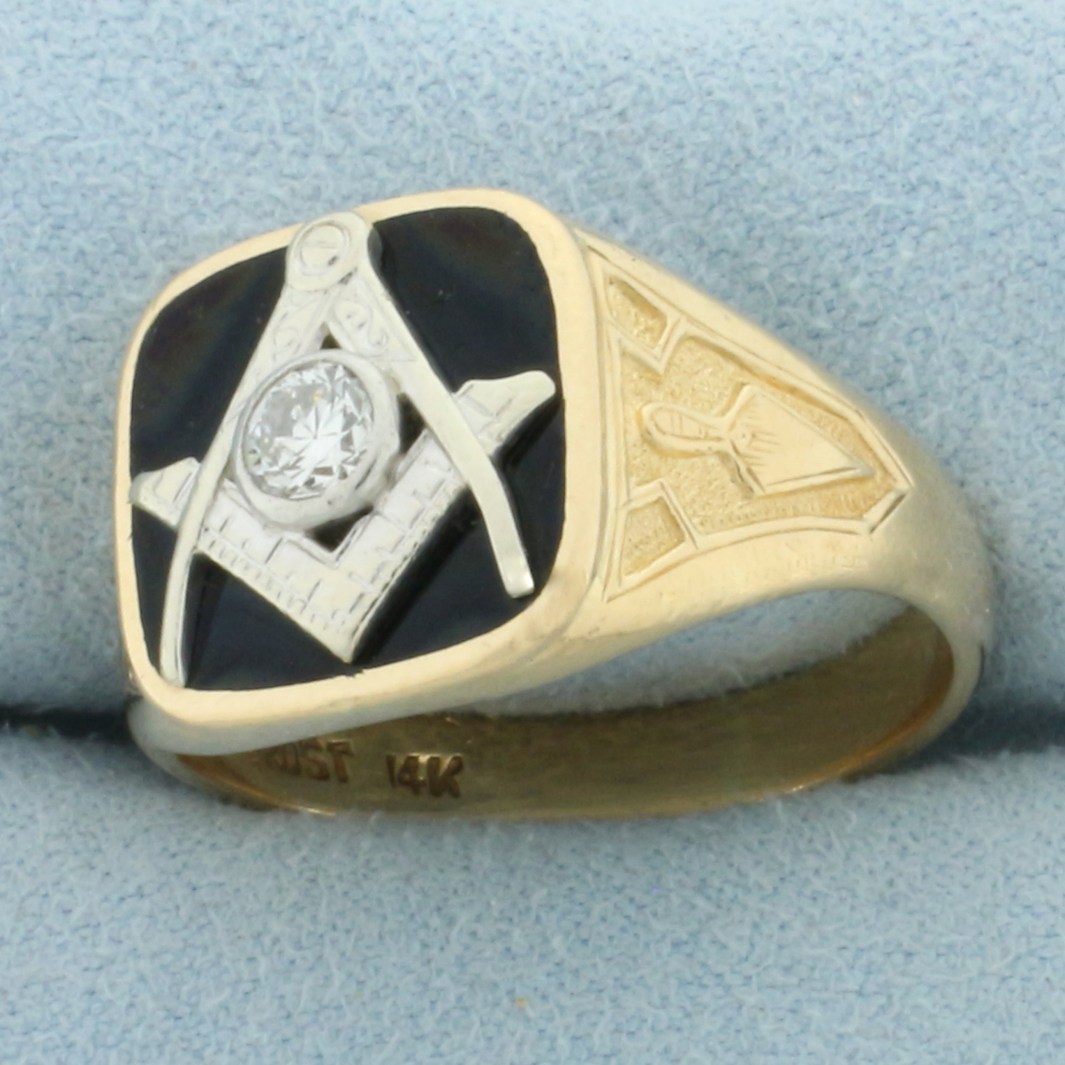 Vintage Old European Cut Diamond Masonic Ring in 14k Yellow Gold ...