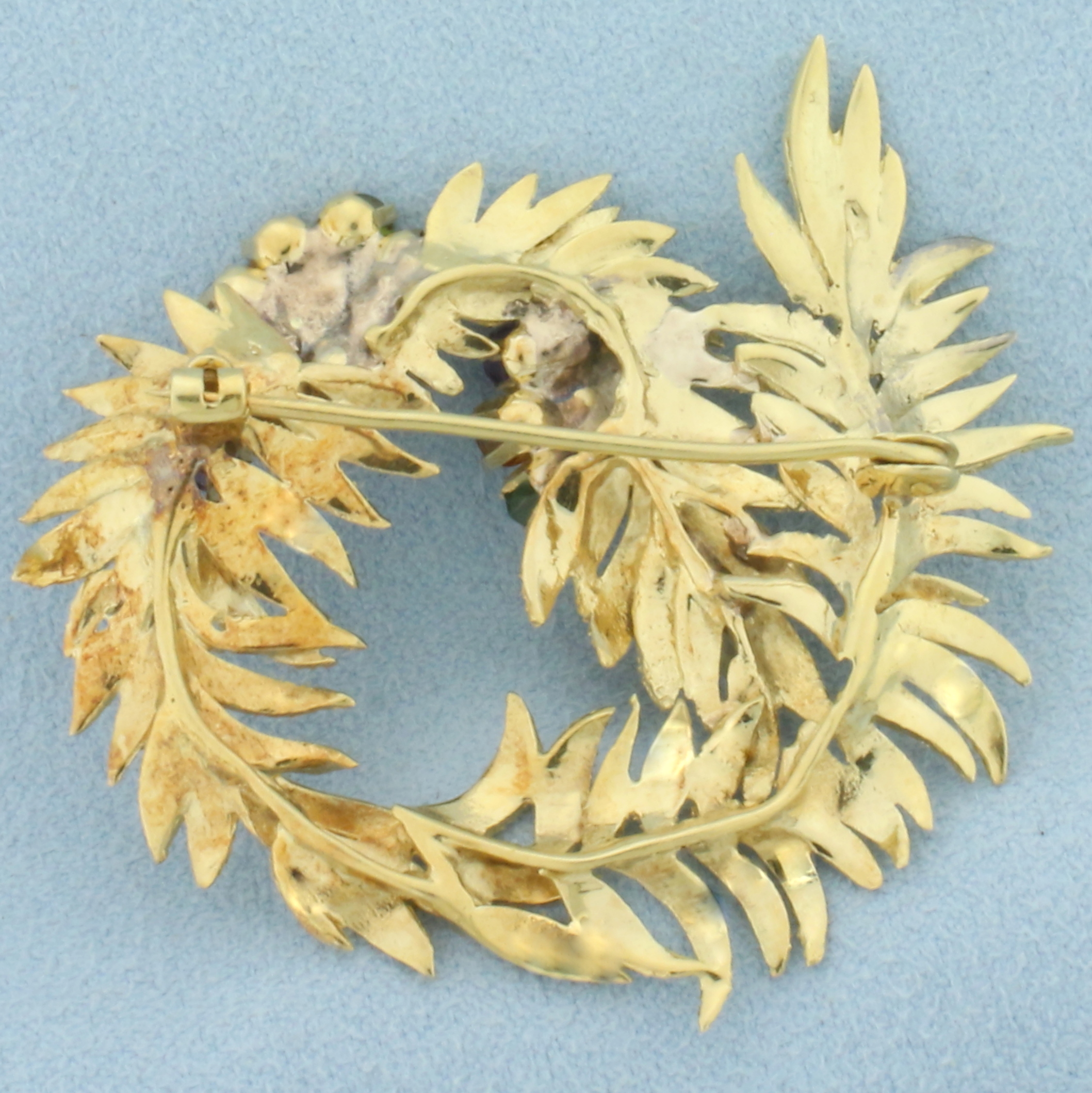 Vintage Rainbow Gemstone Wreath Pin in 18k Yellow Gold | Property Room