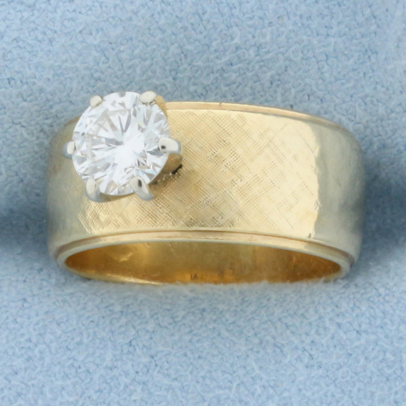Wide Band 3/4ct Diamond Solitaire Engagement Ring in 14k Yellow Gold ...