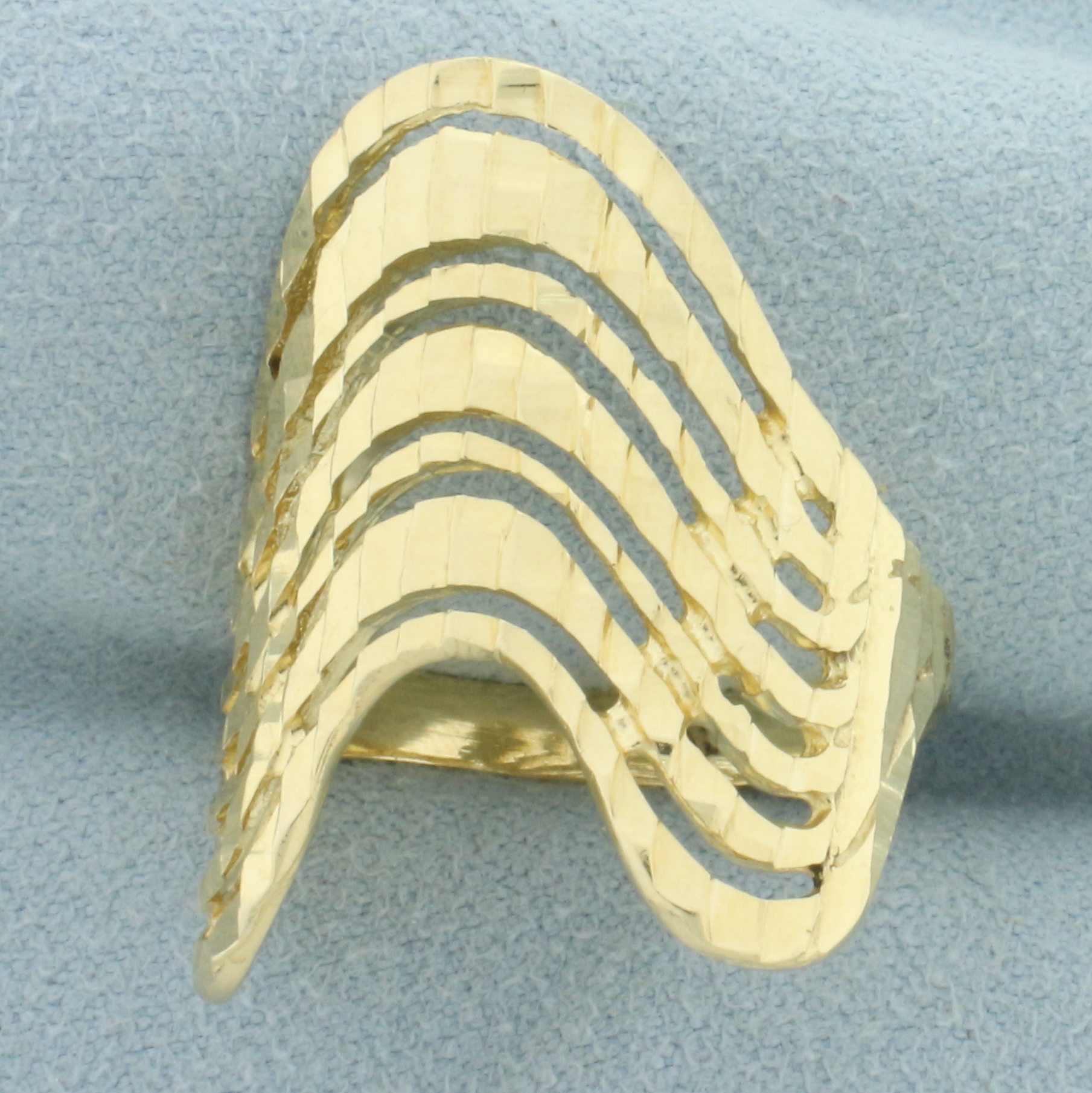 Wide Diamond Cut Wave Dip Design Ring in 14k Yellow Gold | Property Room