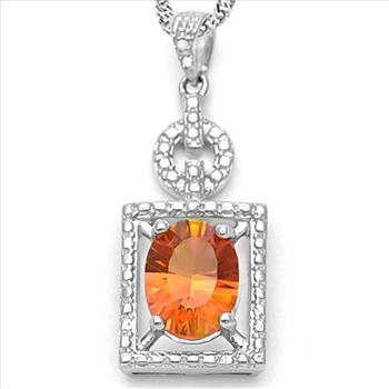 1.7CT Oval Azotic Topaz and Diamond Vintage Style Necklace in Platinum ...
