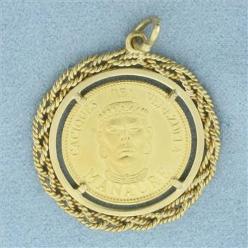Caciques de Venezuela Manaure Gold Coin Pendant or Charm in 18k Yellow ...