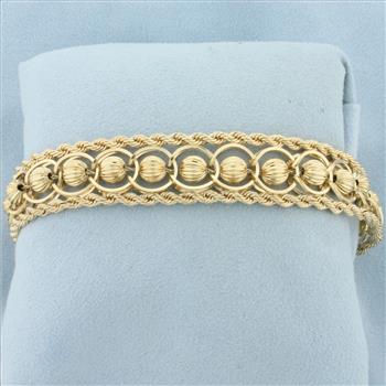 Designer Rope And Scalloped Bead Charm Bracelet In 14k Yellow Gold ...