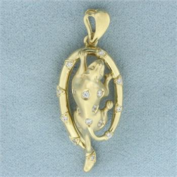 Diamond Cougar Jaguar Pendant in 14k Yellow Gold | Property Room