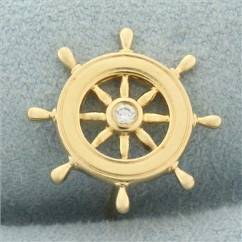Diamond Helm Ship's Wheel Pin Tie Tack in 14k Yellow Gold | Property Room