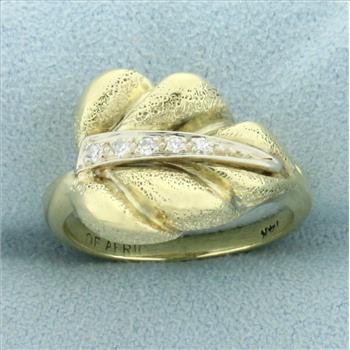 Diamond Leaf Design Ring in 14K Yellow and White Gold | Property Room