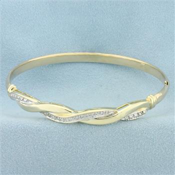 Diamond Twist Hinged Bangle Bracelet in 14k Yellow Gold | Property Room