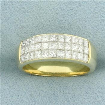 Invisible Set Three Row Diamond Band Ring in 18K Yellow Gold | Property ...