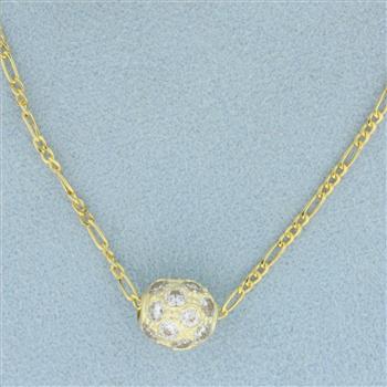 Italian Diamond Pave Ball Bead Figaro Link Chain Necklace in 14k Yellow ...