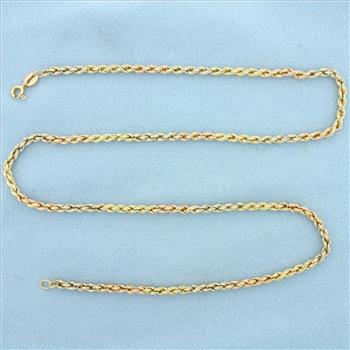 Italian Tri Color Rope Link Chain Necklace in 14k White, Rose and ...