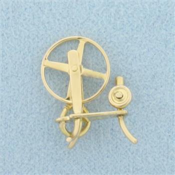 Mechanical Spinning Wheel Charm in 14k Yellow Gold | Property Room