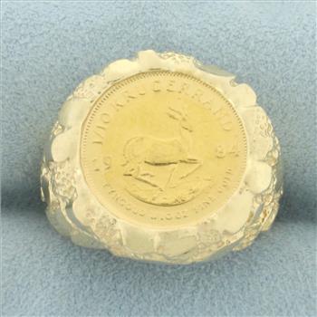 Mens Krugerrand Coin Nugget Ring in 14k Yellow Gold | Property Room