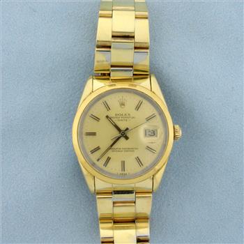 Mens Rolex Oyster Perpetual Date Gold 34mm Automatic Watch Model 15505 ...