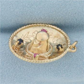 Ruby and Sapphire Sombrero Hat Charm in 14k Yellow Gold | Property Room