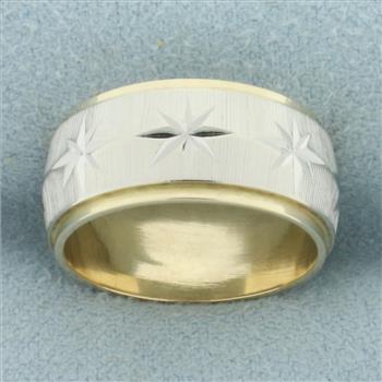 Two Tone Star Design Band Ring in 14k White and Yellow Gold | Property Room