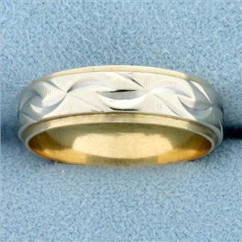 Two Tone Wave Design Wedding Band Ring in 14K Yellow and White Gold | Property Room