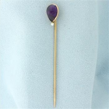Vintage Amethyst Stick Pin in 14k Yellow Gold | Property Room