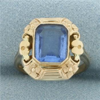 Vintage Blue Topaz Flower Design Ring in 10k Yellow Gold | Property Room