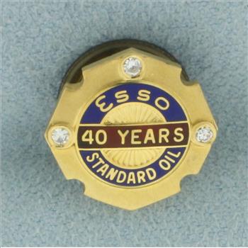 Vintage Esso Standard Oil 40 Years Diamond Pin in 14k Yellow Gold ...