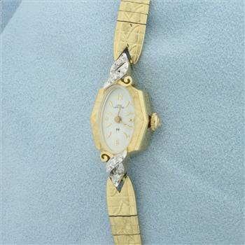 Vintage Ladies Hamilton Diamond Watch in Solid 14k Yellow Gold Case ...