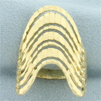 Wide Diamond Cut Wave Dip Design Ring in 14k Yellow Gold | Property Room