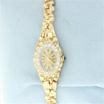Womens Vintage Geneve Nugget Style Watch in Solid 14k Yellow Gold ...