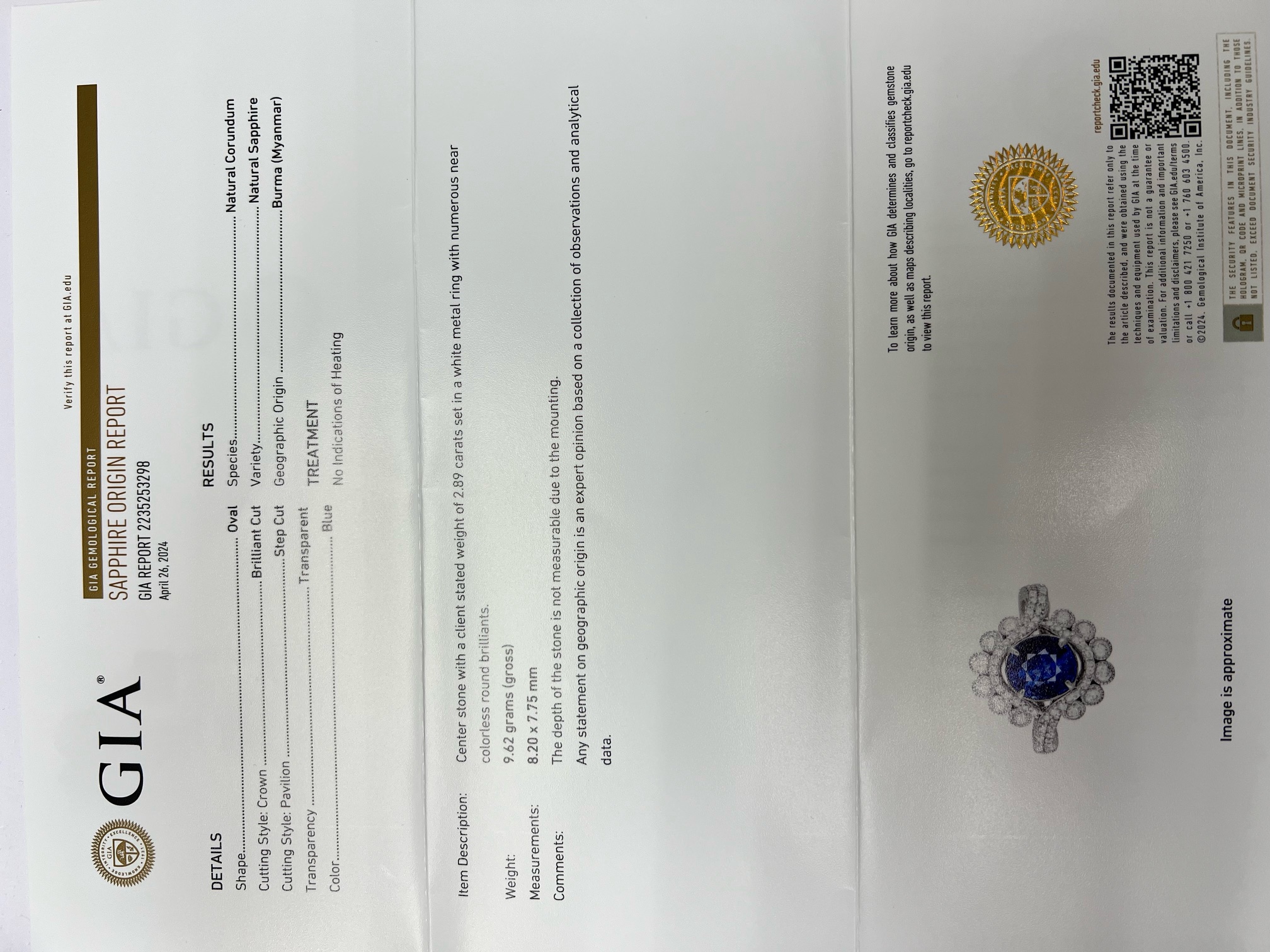 2.89CT BURMESE BLUE SAPPHIRE & DIAMOND RING W/ GIA REPORT | Property Room