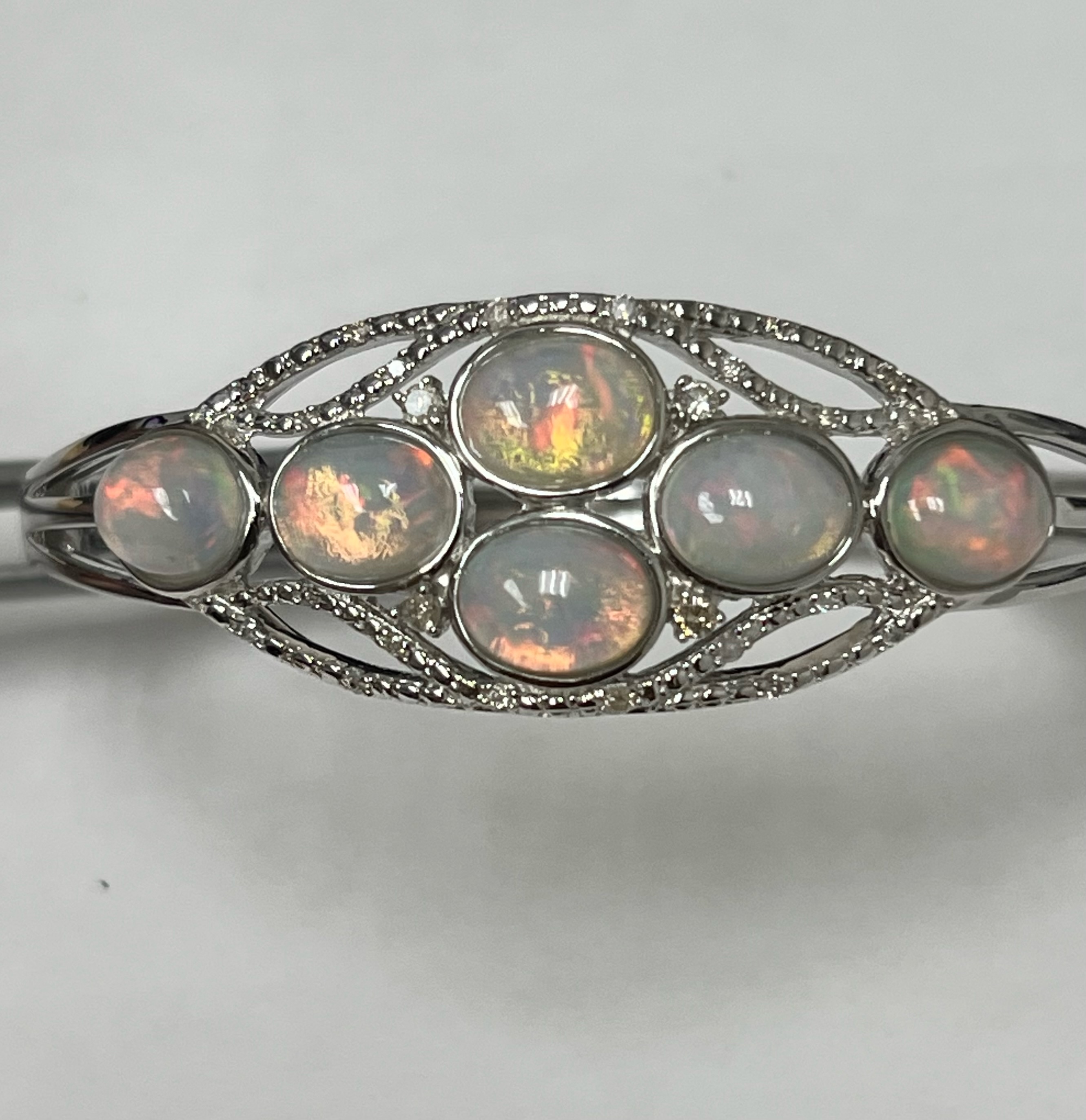 OPAL & DIAMOND BANGLE BRACELET IN STERLING SILVER | Property Room