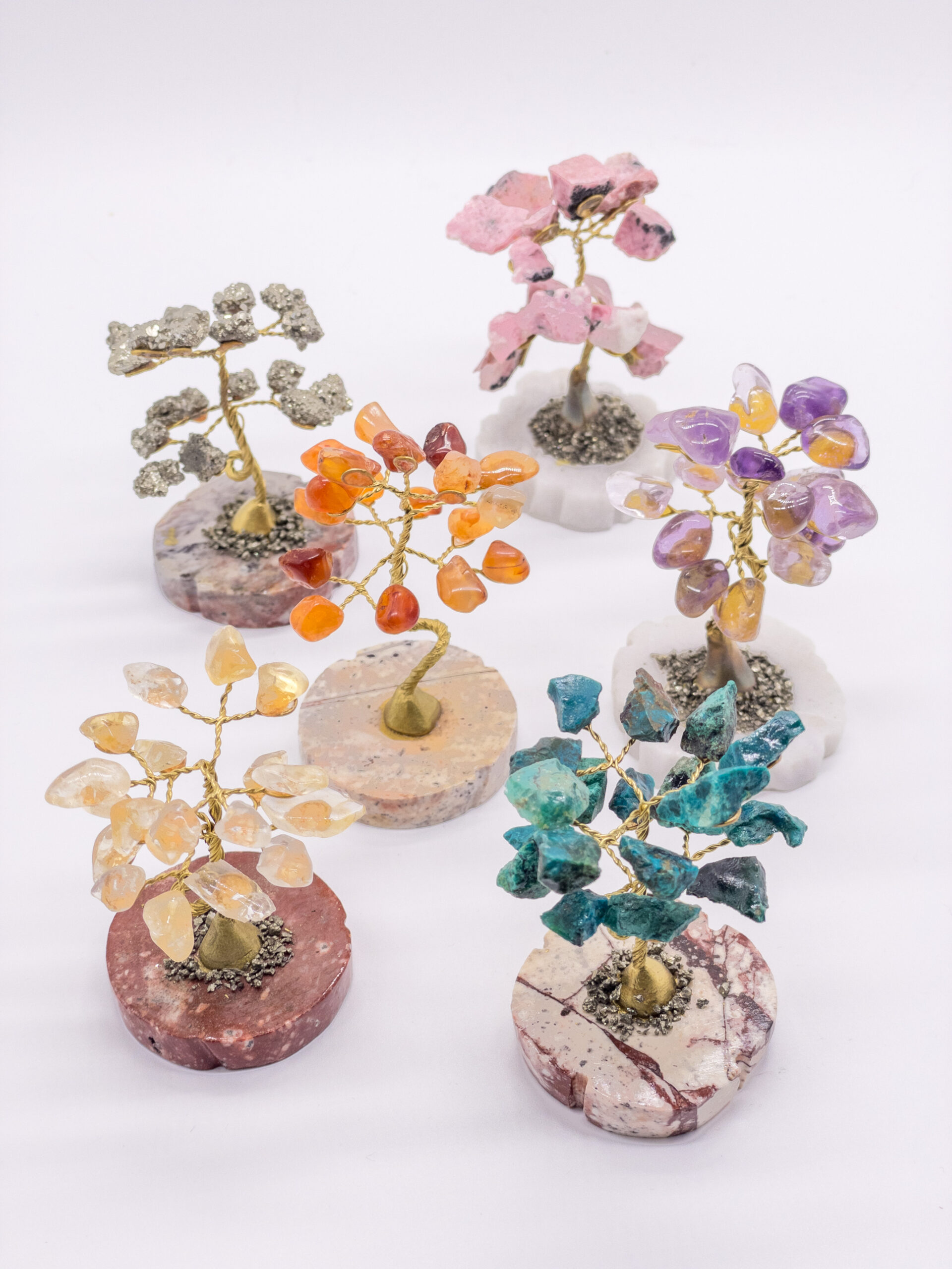 6 Gemstone Trees with Stone Base - Crystal Chip Money Tree | Property Room