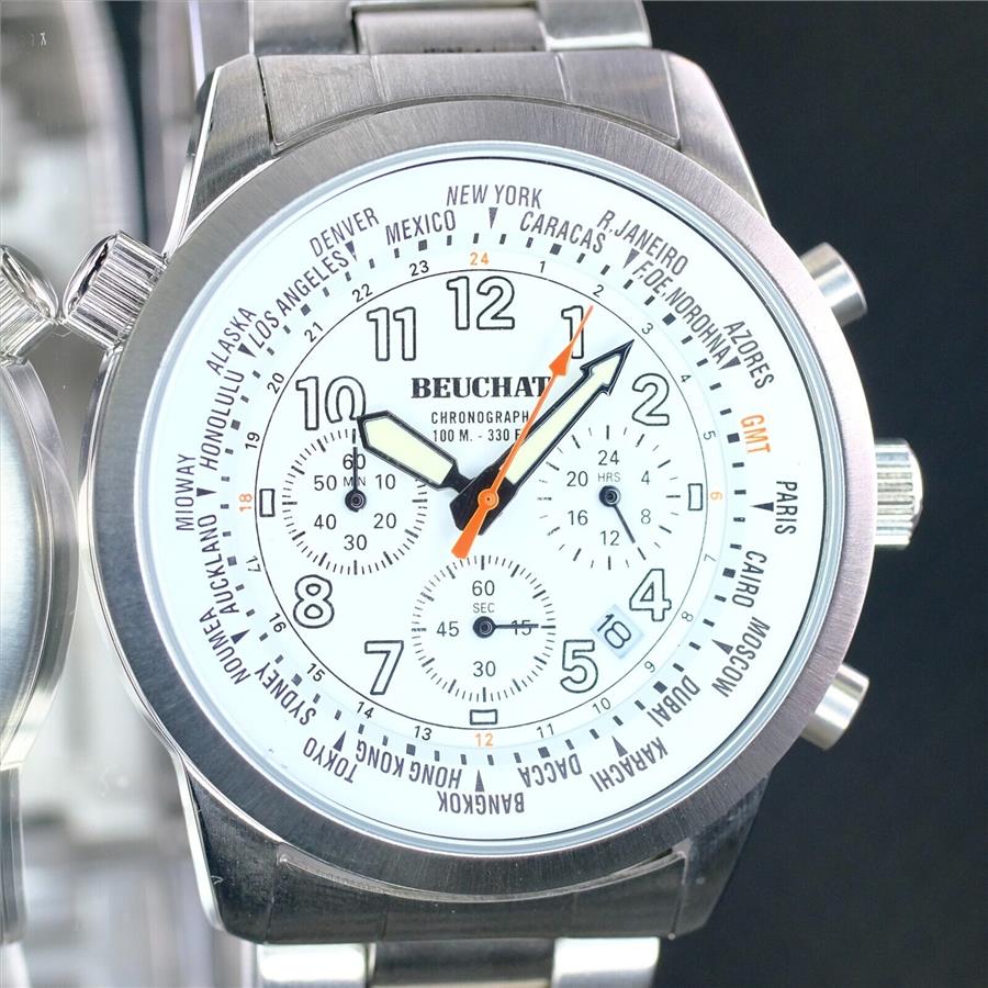 BEUCHAT MONDIAlLE DIVERS MENS WATCH WHITE CHRONOGRAPH 24 HOUR TIME ZONE ...