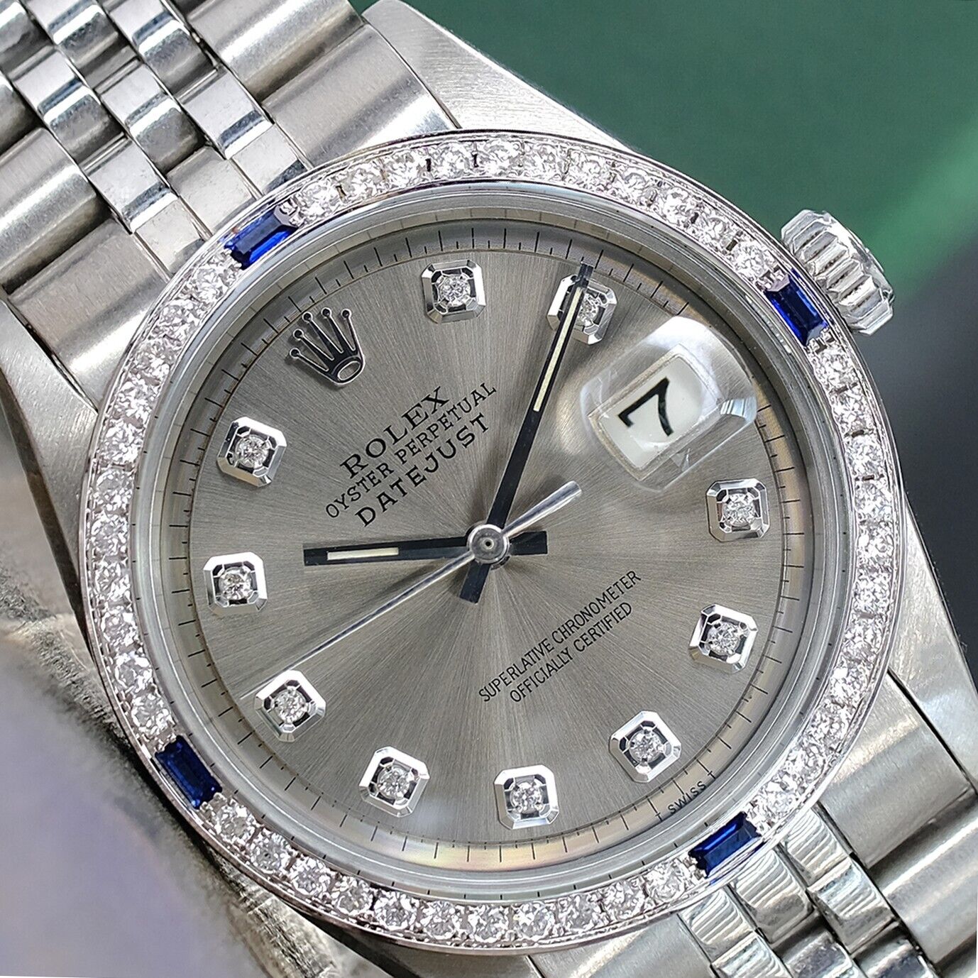 ROLEX MENS DATEJUST STEEL WATCH GRAY DIAL DIAMOND BEZEL JUBILEE 36MM 1 ...