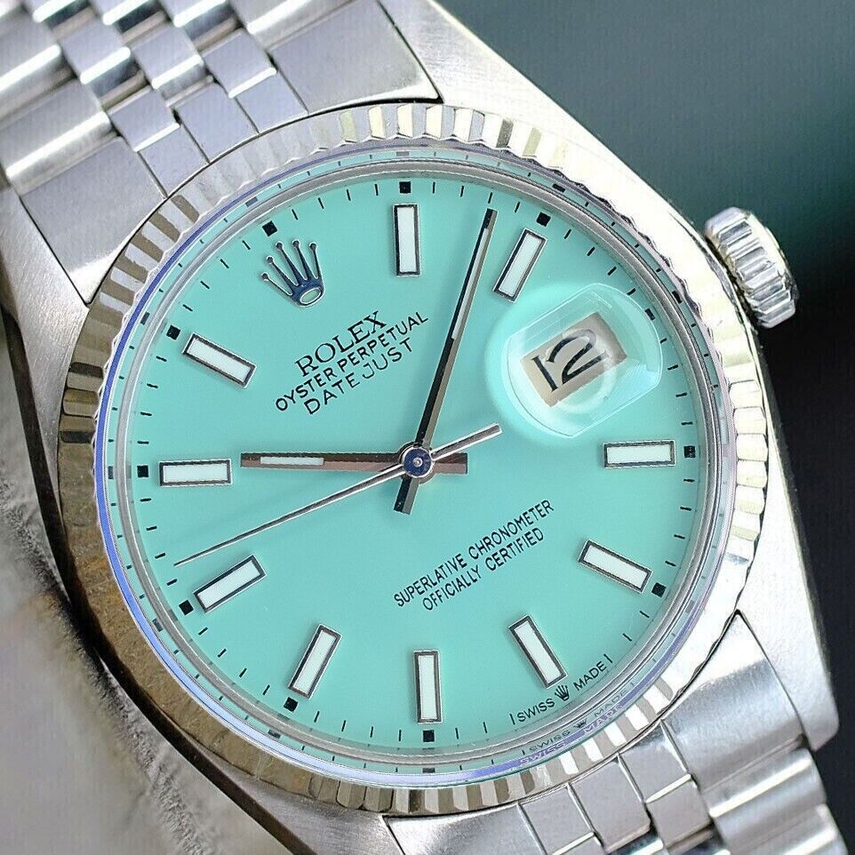 ROLEX MENS DATEJUST 18KW GOLD & STAINLESS STEEL CUSTOM TIFFANY DIAL ...