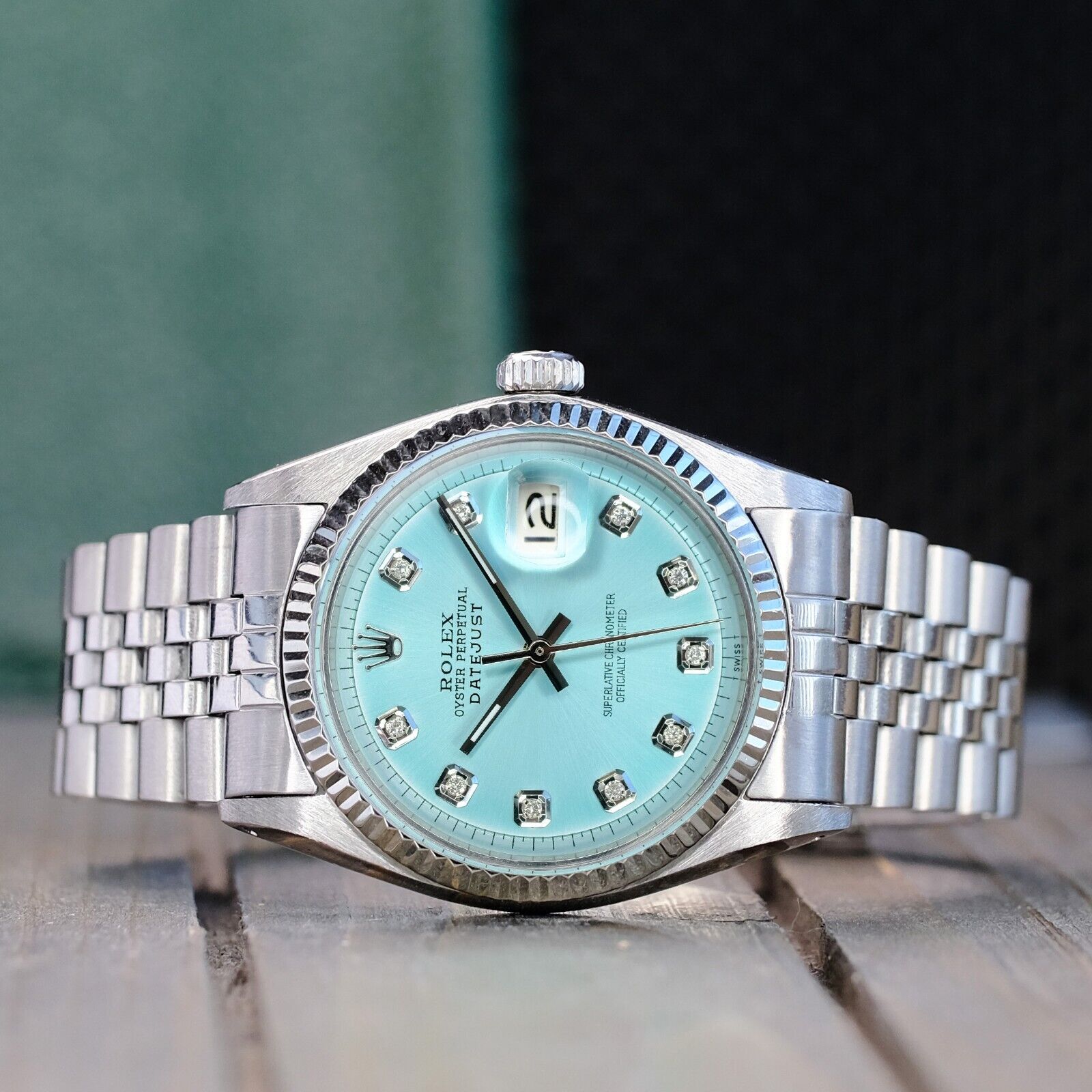 ROLEX MENS DATEJUST GOLD & STEEL ICE BLUE DIAL FLUTED BEZEL 36MM WATCH ...