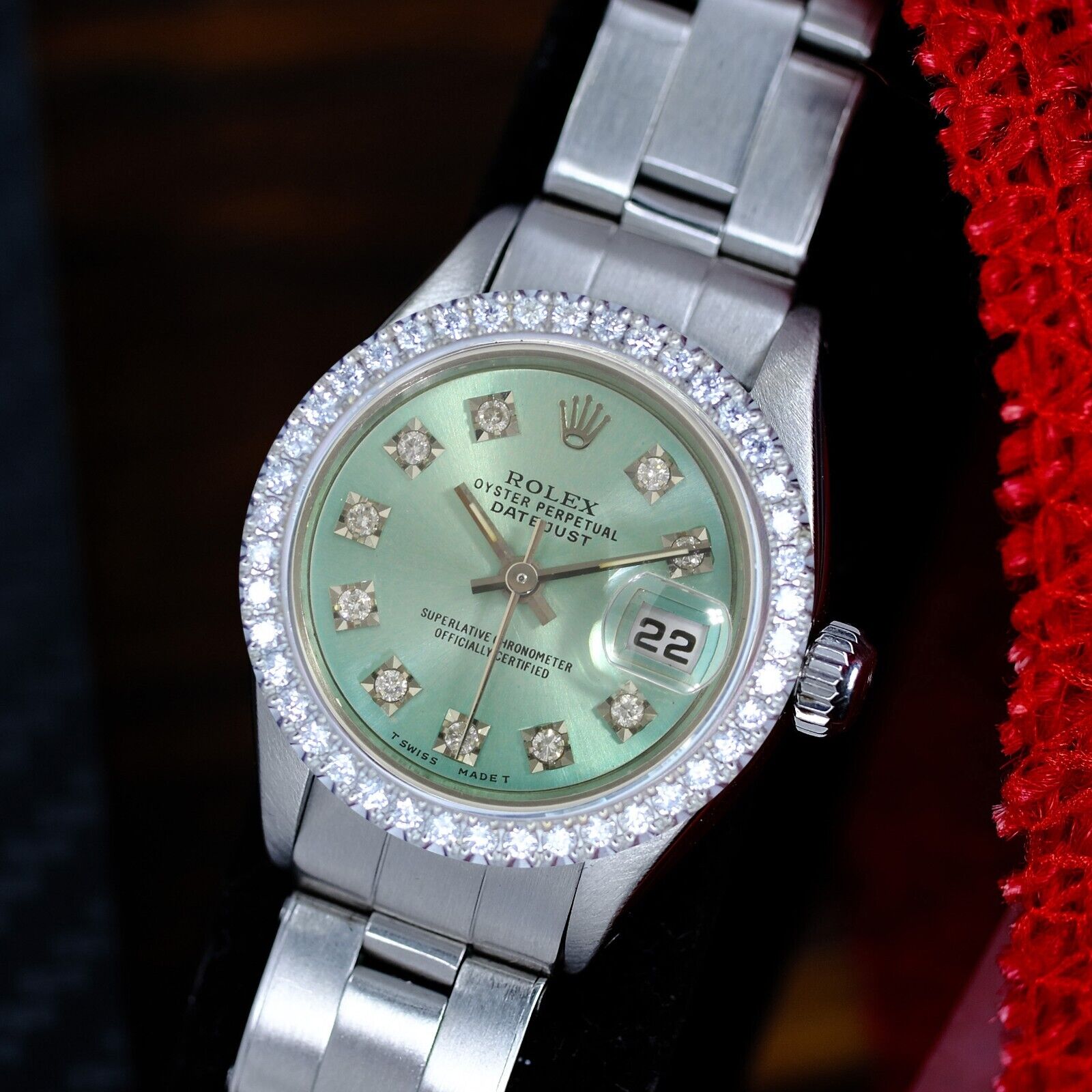 ROLEX WOMEN'S DATEJUST SS ICE GREEN DIAMOND DIAL BEZEL 26MM WATCH ...