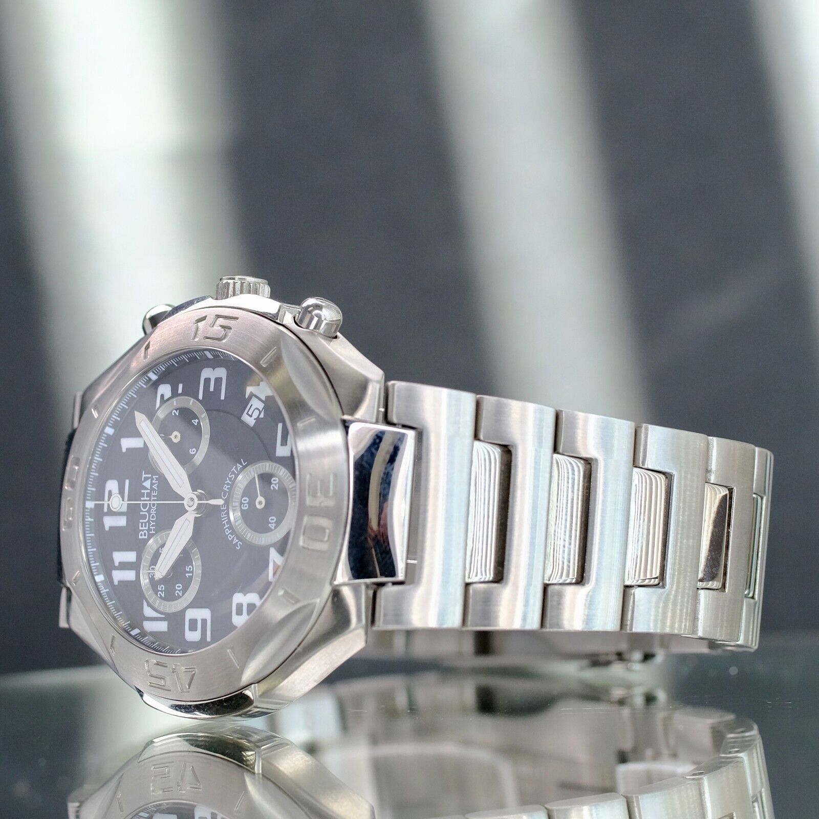 BEUCHAT HYDROTEAM DIVERS CHRONOGRAPH MENS WATCH BLACK DIAL STAINLESS ...