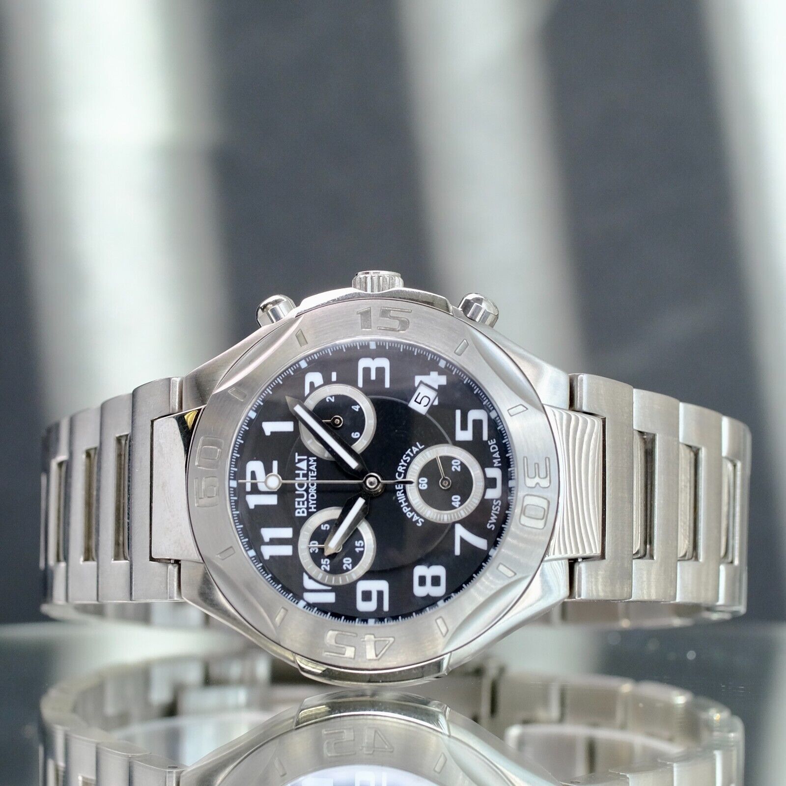 BEUCHAT HYDROTEAM DIVERS CHRONOGRAPH MENS WATCH BLACK DIAL STAINLESS ...