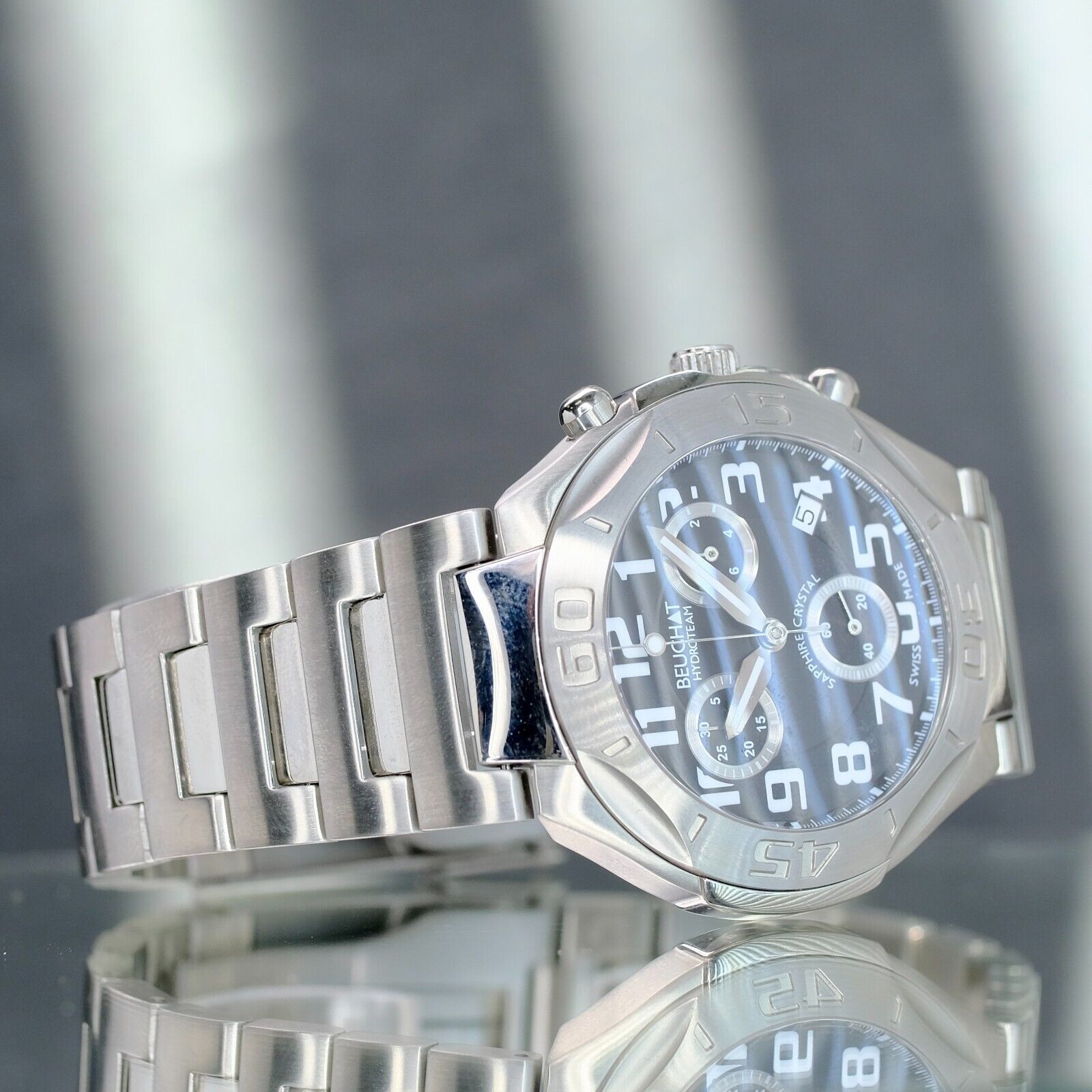 BEUCHAT HYDROTEAM DIVERS CHRONOGRAPH MENS WATCH BLACK DIAL STAINLESS ...