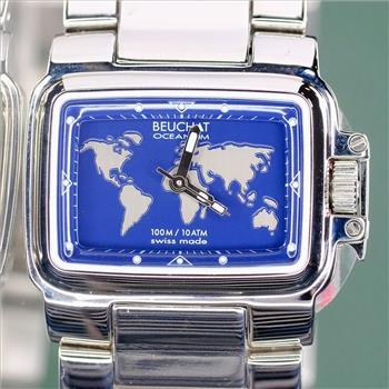 BEUCHAT OCEANIUM DIVERS WOMENS WATCH BLUE DIAL STAINLESS STEEL 100M ...