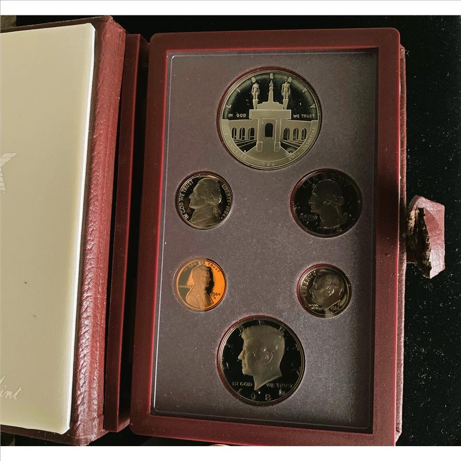 1984 US OLYMPIC PRESTIGE SET, 6 PROOF COINS WITH 90% SILVER DOLLAR ...