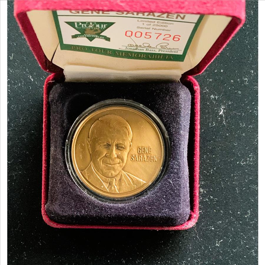 GOLFER GENE SARAZEN BRONZE COIN COLLECTION, ORIG CAPSULE, CASE, COA ...