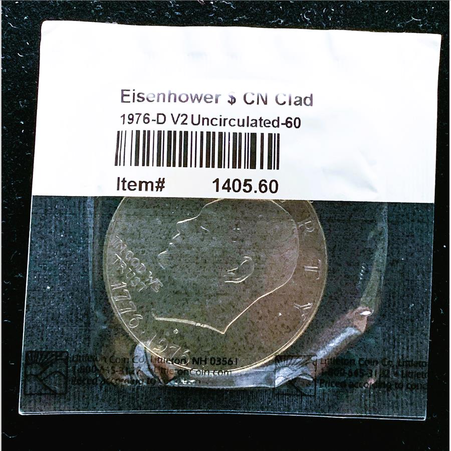1976-D CLAD UNC-60 V2 EISENHOWER $1 DOLLAR, BRIGHT LUSTER | Property Room