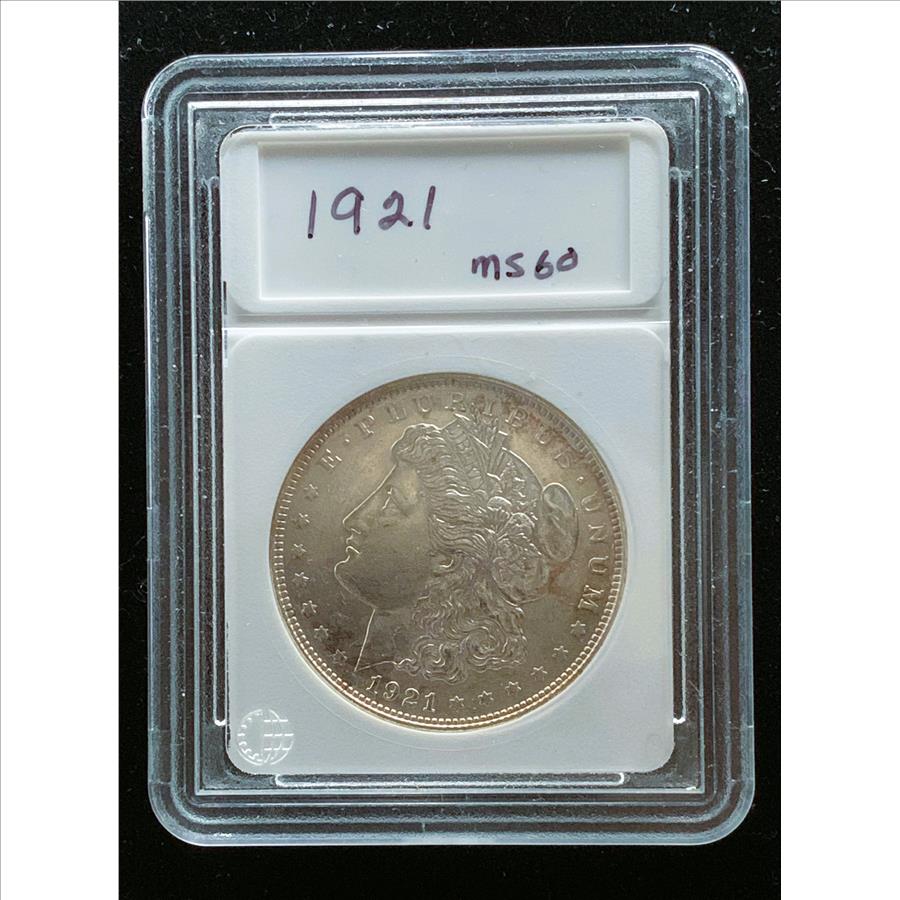 1921 MORGAN UNCIRCULATED SILVER DOLLAR MS60 COIN IN BRIGHT SHINY LUSTER ...