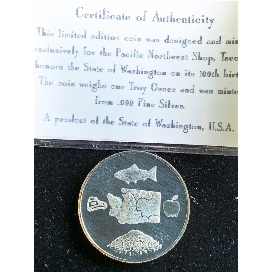 .999 FINE SILVER 1oz LIMITED EDITION PACIFIC NW WA STATE CENTENNIAL ...